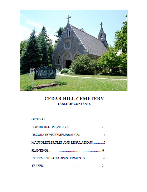 Cedar Hill Cemetery, Hartford, CT Rules & Regulations | Cedar Hill ...